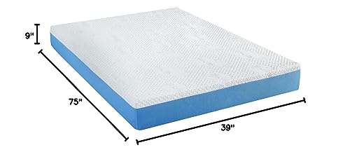 Olee Sleep 9 Inch Ventilated Gel Infused Memory Foam Mattress, CertiPUR-US® Certified, Blue, Twin