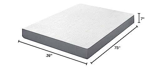 Olee Sleep 7 Inch Ventilated Gel Infused Memory Foam Mattress, CertiPUR-US® Certified, Gray, Twin