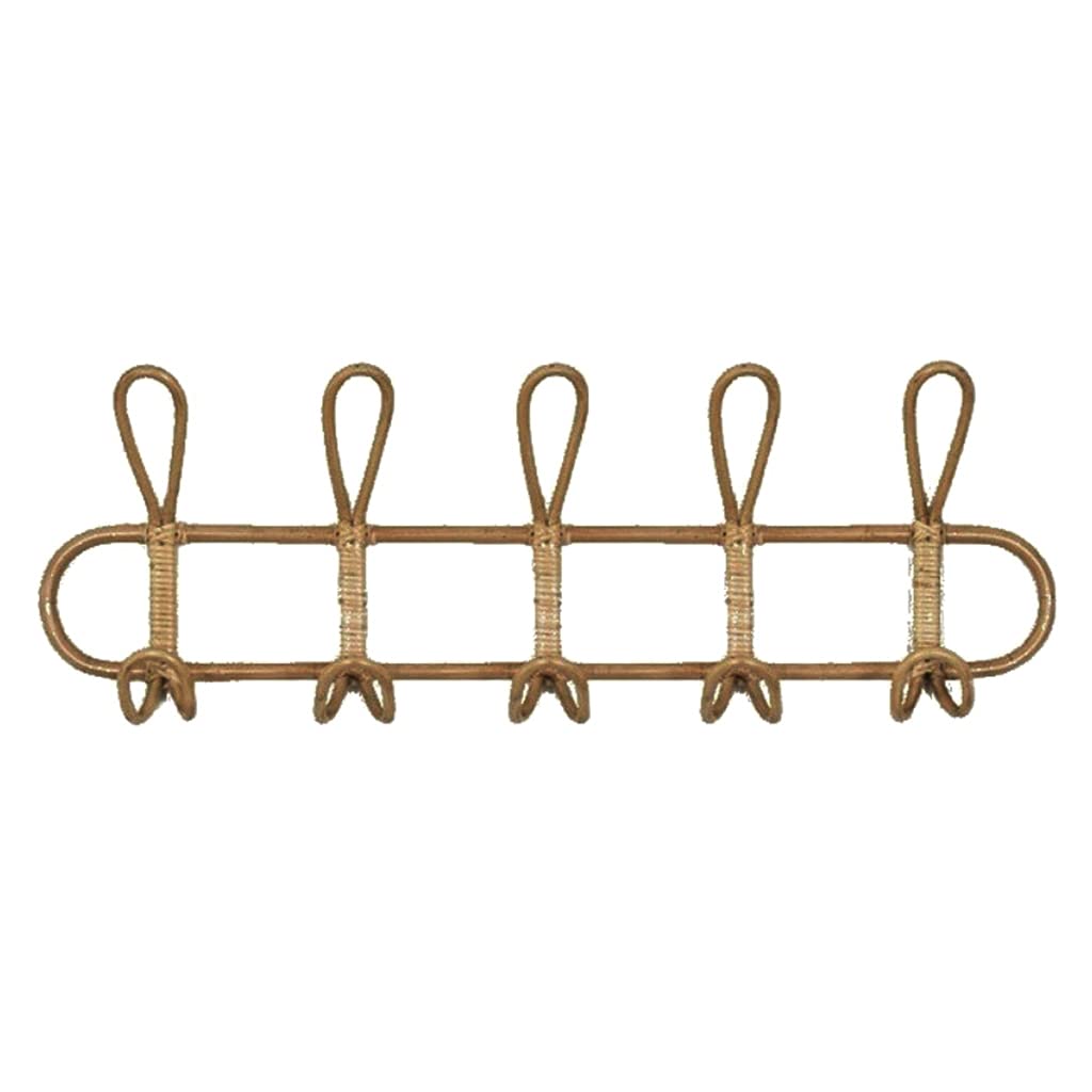 A FEI Rustic Rattan Wall Hooks 3 or 5 Hooks Hanging Coat Rack Storage Rattan Wall Hanger Clothing Hat Towel Hanger