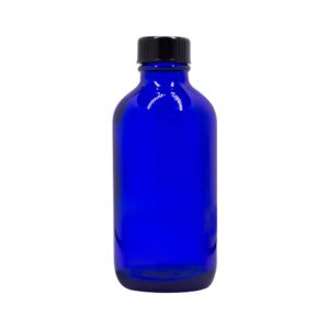 U-Pack 4 oz Cobalt Blue Glass Boston Round Bottles With Black Ribbed Cap - 12 Pack