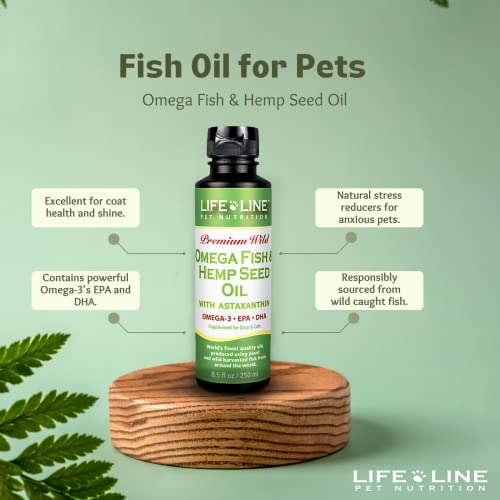 Life Line Pet Nutrition Omega Fish & Hemp Seed Oil - Omega 3 Supplement for Improved Skin, Coat and Joint Health, 26 Fl Oz