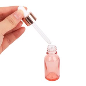 18 Pack,5ml 1/6oz Pink Glass Dropper Bottle for Essential Oils,Empty Glass Eye Dropper Bottle Holder With Glass Pipette,Rose-Golden Caps Cosmetic Perfume Sample Vial Container-Pipette,Stickers,Funnel Included