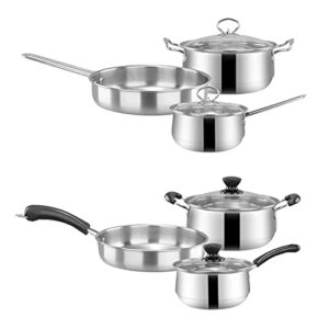 TKUS 3pcsset Stainless Steel Cookware Set Flat Bottom Frying Pan Soup Pot Milk Pot Kit Induction Cooker Cooking Pan for Home Kitchen (2)