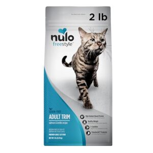 nulo freestyle adult trim premium grain-free dry small bite cat food kibble with bc30 probiotic for digestive health support, salmon & lentils 2 pound bag