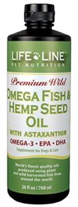 life line pet nutrition omega fish & hemp seed oil - omega 3 supplement for improved skin, coat and joint health, 26 fl oz