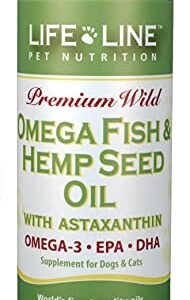 Life Line Pet Nutrition Omega Fish & Hemp Seed Oil - Omega 3 Supplement for Improved Skin, Coat and Joint Health, 26 Fl Oz