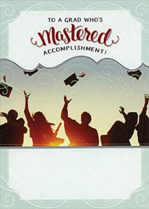 designer greetings grads throwing caps silhouette : mastered accomplishment congratulations on earning master's degree graduation card