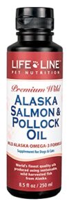 life line pet nutrition wild alaska salmon & pollock oil - omega 3 supplement for dogs and cats in all life stages, 8.5 fl oz