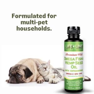 Life Line Pet Nutrition Omega Fish & Hemp Seed Oil - Omega 3 Supplement for Improved Skin, Coat and Joint Health, 26 Fl Oz