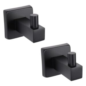 tocten bathroom hook - 2 pack square robe/towel hooks, 304 stainless steel rustproof coat hook wall mounted, heavy duty hanger wall hooks for bathroom kitchen back door wardrobe(matte black)