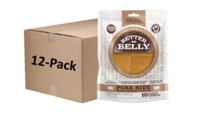 better belly pork hide chips with smoke flavor, digestible pork hide for dogs (1 case of 12 individual packs of 10.0 oz), (p-94450-1)