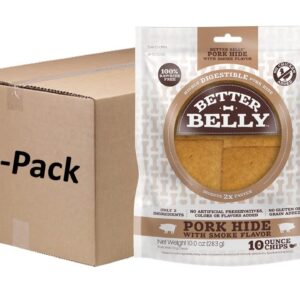 Better Belly Pork Hide Chips with Smoke Flavor, Digestible Pork Hide for Dogs (1 CASE of 12 Individual Packs of 10.0 OZ), (P-94450-1)