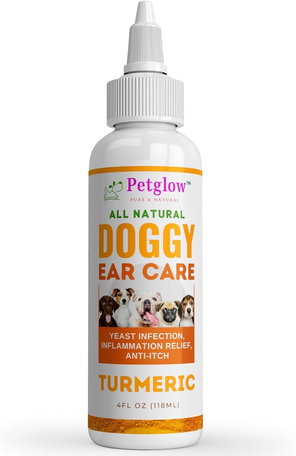 PetGlow Dog Ear Cleaner Infection for Yeast with Turmeric. Natural Ear Therapy eliminates Painful Ear infections, Odor, Wax, and Stops Chronic Ear Itch.