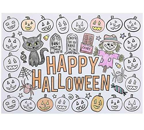 Iconikal Color-Your-Own 2-Sided Reversible Disposable Paper Place Mats, Happy Halloween, 14 x 10-Inches, 22-Count