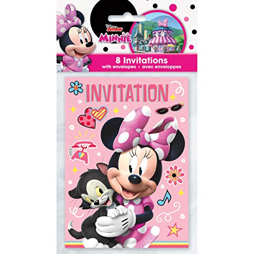 Unique Minnie Birthday Party Supplies Bundle Pack includes 24 Party Invitations with Envelopes and 1 Dinosaur Sticker Sheet