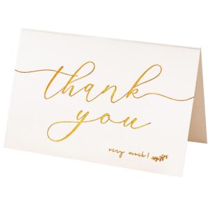 crisky 50 pcs gold foil thank you cards with 50 envelopes & 50 stickers simple, chic, elegant greeting cards perfect for: wedding/business/birthday/graduation etc. 4 x 6 inches 50 pack