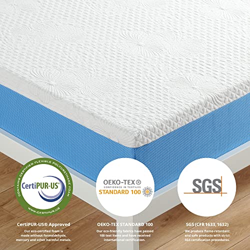 Olee Sleep 9 Inch Ventilated Gel Infused Memory Foam Mattress, CertiPUR-US® Certified, Blue, Twin