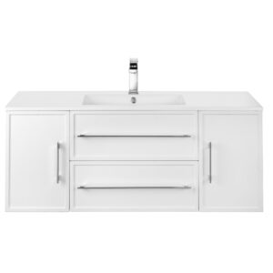 cutler kitchen and bath milano 48 inch wall mounted bathroom vanity with sink, cultured marble top - bathroom sink vanity with multiple soft close storage drawers, white