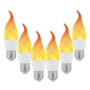 lpraer 6 pack e26 led flame effect light bulbs 3 modes flickering flame tip candelabra light bulbs warm white chandelier bulbs for easter halloween