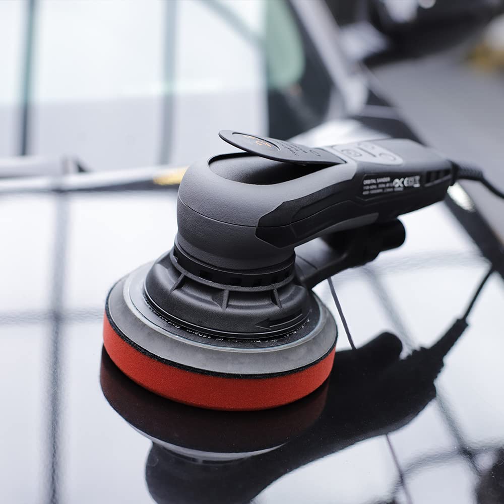 Electric Orbit Sander, SPTA 350W 150mm Random Orbit Sander, Variable Speed 4000-10000RPM, Digital Display Speed Controller, 5.0mm Orbit with Sandpapers