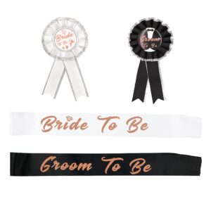 swyoun bride to be sash groom to be sash bachelorette party supplies bride to be and groom to be rosette badge bridal shower decorations