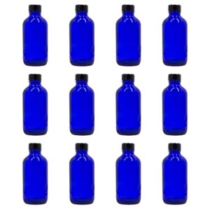 u-pack 4 oz cobalt blue glass boston round bottles with black ribbed cap - 12 pack