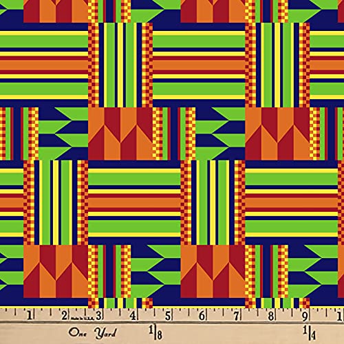 African Kente Squares Cotton Fabric by The Yard