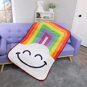 Good Banana K’ Smiley Rainbow Weighted Blanket, Cozy, Thick, Soft, Cloud-Like Coral Fleece, Calming, Relaxing Nap, Sleep, Even Weight Dispersion, 5 lbs, Durable Grid Stitching, Whole-Body Comfort