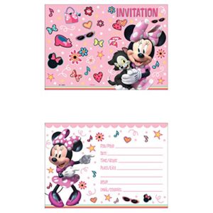 Unique Minnie Birthday Party Supplies Bundle Pack includes 24 Party Invitations with Envelopes and 1 Dinosaur Sticker Sheet