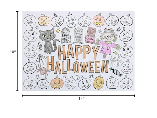 Iconikal Color-Your-Own 2-Sided Reversible Disposable Paper Place Mats, Happy Halloween, 14 x 10-Inches, 22-Count