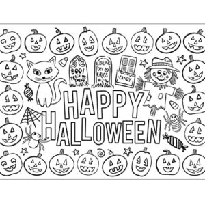 Iconikal Color-Your-Own 2-Sided Reversible Disposable Paper Place Mats, Happy Halloween, 14 x 10-Inches, 22-Count