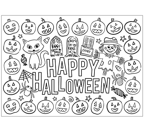 Iconikal Color-Your-Own 2-Sided Reversible Disposable Paper Place Mats, Happy Halloween, 14 x 10-Inches, 22-Count