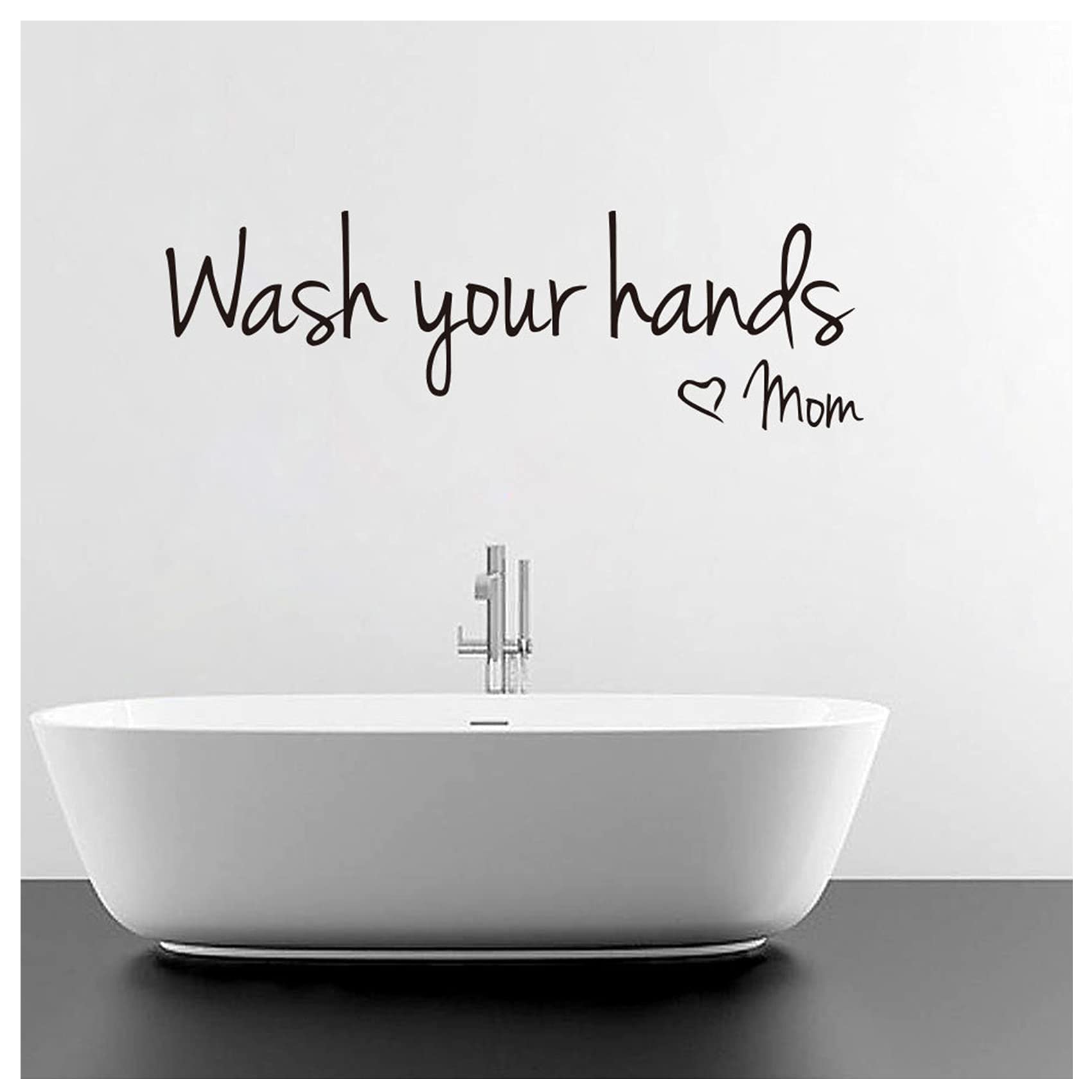 DIY Bathroom Decor Wall Stickers, Wash Your Hands Mom Quote Wall Decals Bathroom Wall Decor, Easy to Peel and Stick Wallpaper Vinyl Saying Wall Art Decor for Kids Bathrooms Home Decoration