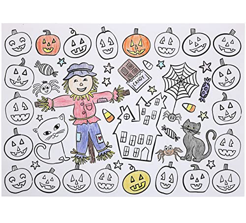 Iconikal Color-Your-Own 2-Sided Reversible Disposable Paper Place Mats, Happy Halloween, 14 x 10-Inches, 22-Count