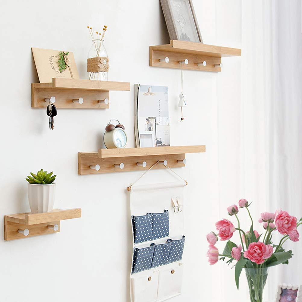 Cabilock Wall Storage Racks Floating Holder Decorative Shelf Storage Rack with Hooks Wall Mounted Ledge