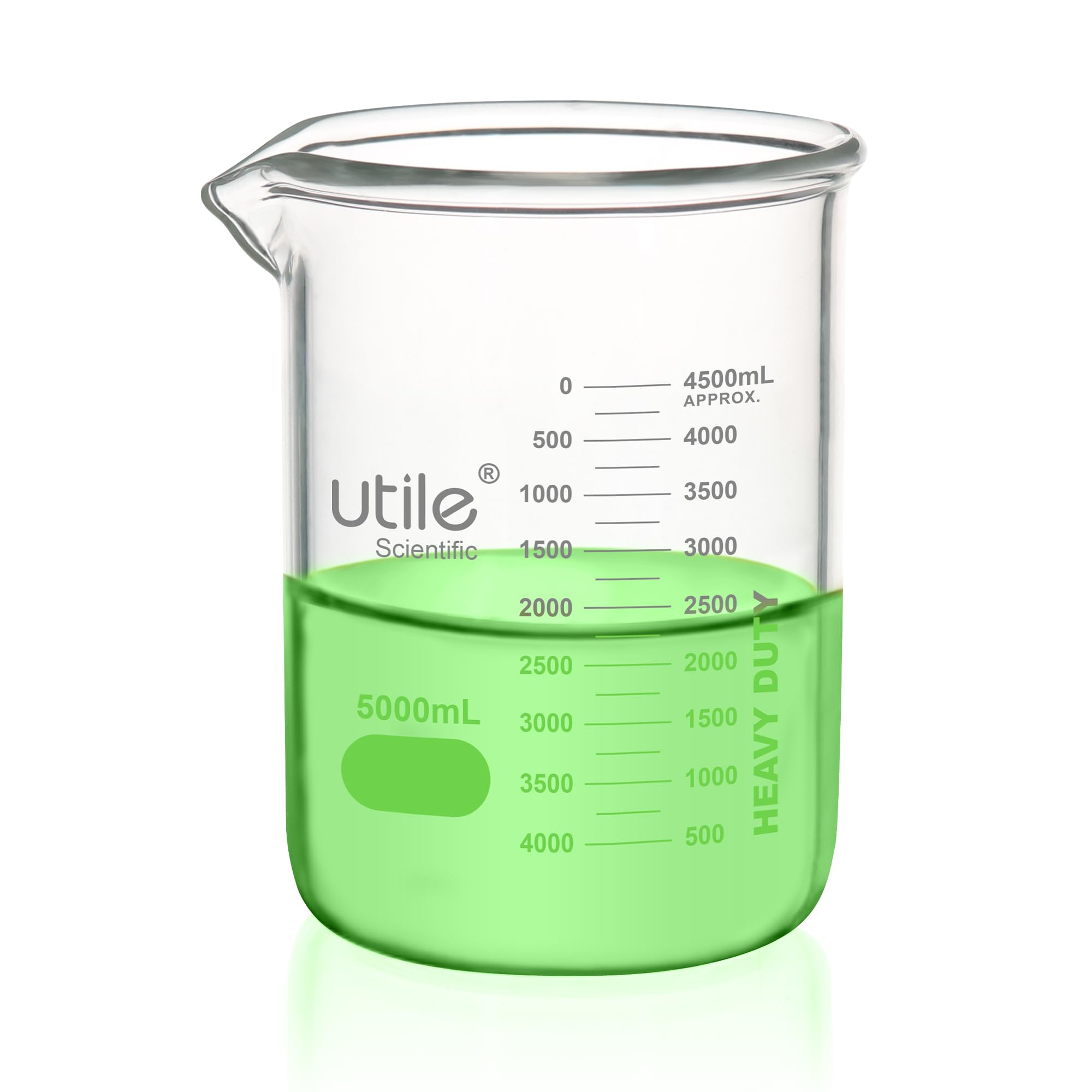 Utile 169.1oz(5000ml) Low Form Glass Beakers, Borosilicate 3.3 Glass with Printed Graduation, 4000.5000.1