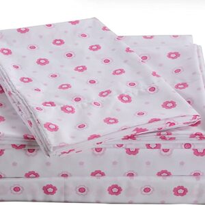 Cozy Line Home Fashions Floral Peace & Love Flower Polka Dot Pink & White Polyester Bedding Girl Sheet Set Queen (Fitted Sheet w/Deep Pocket, Flat Sheet, Pillow Cases)