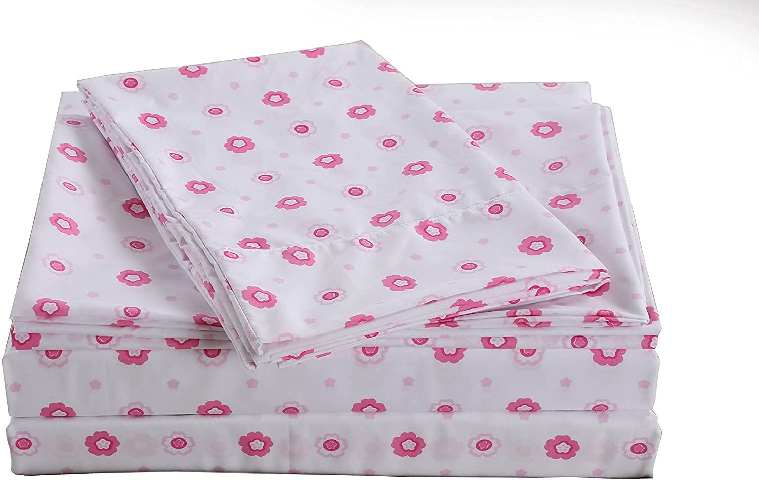 Cozy Line Home Fashions Floral Peace & Love Flower Polka Dot Pink & White Polyester Bedding Girl Sheet Set Queen (Fitted Sheet w/Deep Pocket, Flat Sheet, Pillow Cases)