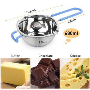 680M Double Boiler Pot Set,0.7QT Chocolate Melting Pot and 1600ML/1.7QT Stainless Steel Pot,Insert Melting Pot with Heat Resistant Handle for Chocolate,Butter,Candle,Candy and Soap