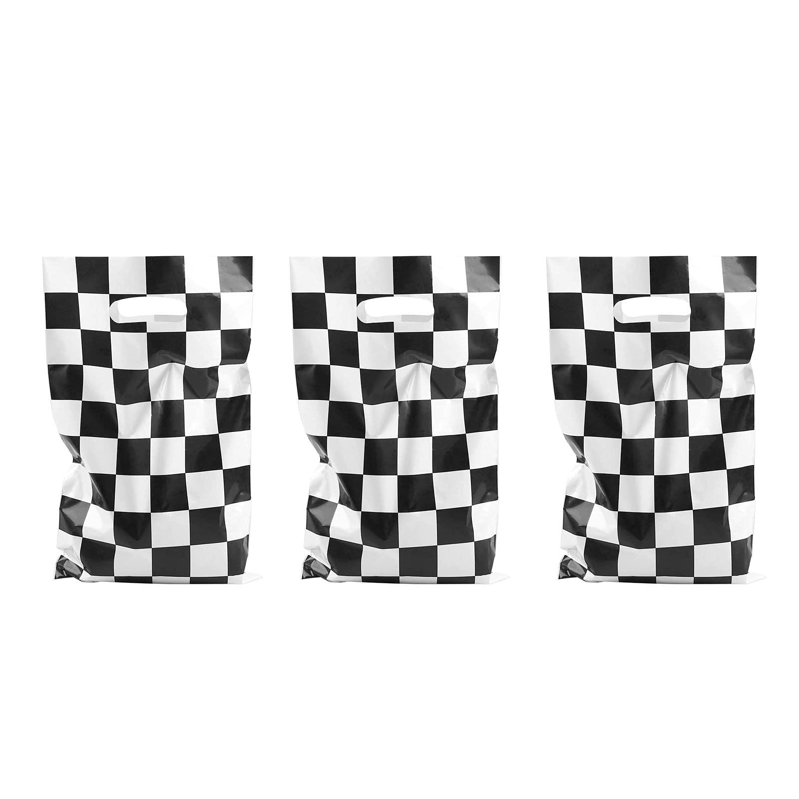 LYT 30 PCS Black and White Checkered Racecar Gift Bags Birthday Party Supplies for Kids Race Car Theme Party Gift Bags