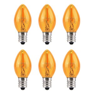 kinur night light bulbs, c7 led bulbs e12 candelabra base amber 2200k, 1 watt equivalent 10w incandescent bulb, salt lamp and window candles & chandeliers replacement bulb 6 pack (6, amber)