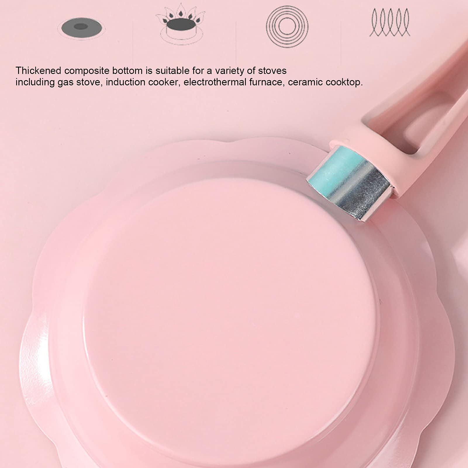 Alvinlite Non-Stick Sauce Pan, Mini Pink Frying Pot Baby Milk Pan Multifunction Cookware Set with Transparent Lid for Kitchen