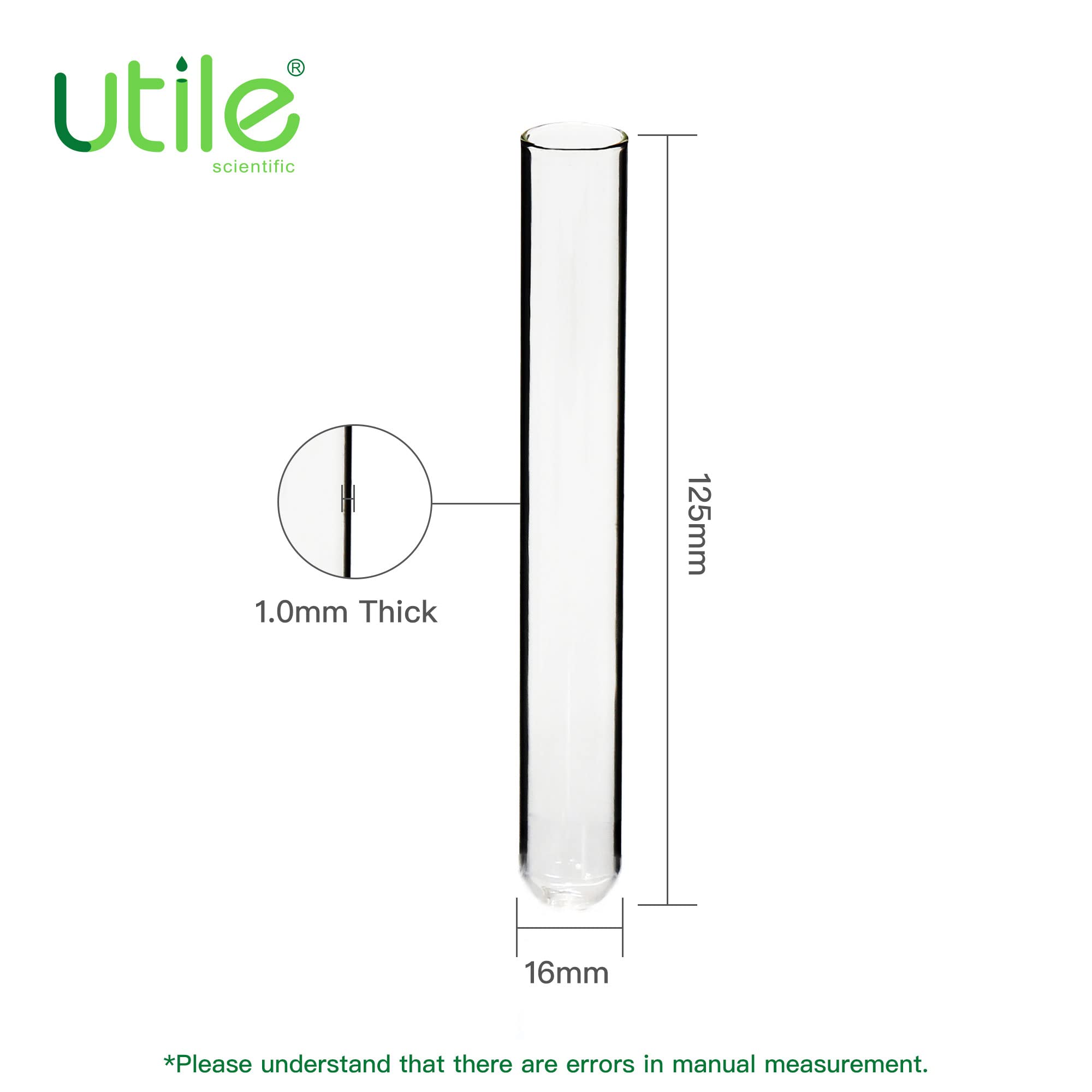 Utile 50pcs of Plain Cylindrical Glass Test Tubes, Vol.14ml, 16x125mm, Medium Borosilicate Glass Material, 4004.0129.50