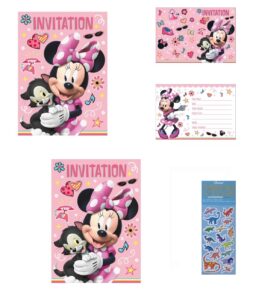 unique minnie birthday party supplies bundle pack includes 24 party invitations with envelopes and 1 dinosaur sticker sheet