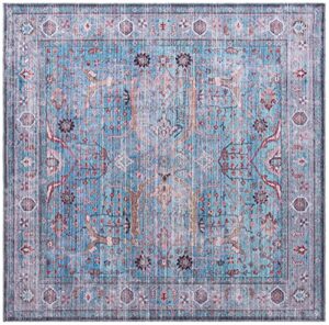 rugs.com maahru collection washable rug – 7 ft square blue low-pile rug perfect for living rooms, kitchens, entryways