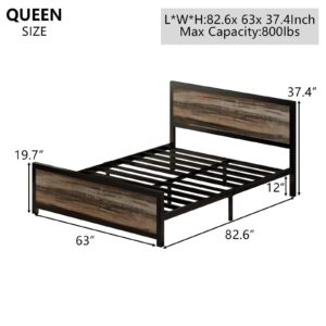 Catrimown Queen Bed Frame with Headboard, Queen Size Bed Frame, Heavy Duty Metal Bed Frame, Under Bed Storage, No Box Spring Needed, Noise-Free, Easy Assembly