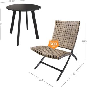 Grand patio 3 Piece Leather Texture Wicker Patio Chairs, Foldable Balcony Furniture Set with Outdoor Lounge Seating and Side Table