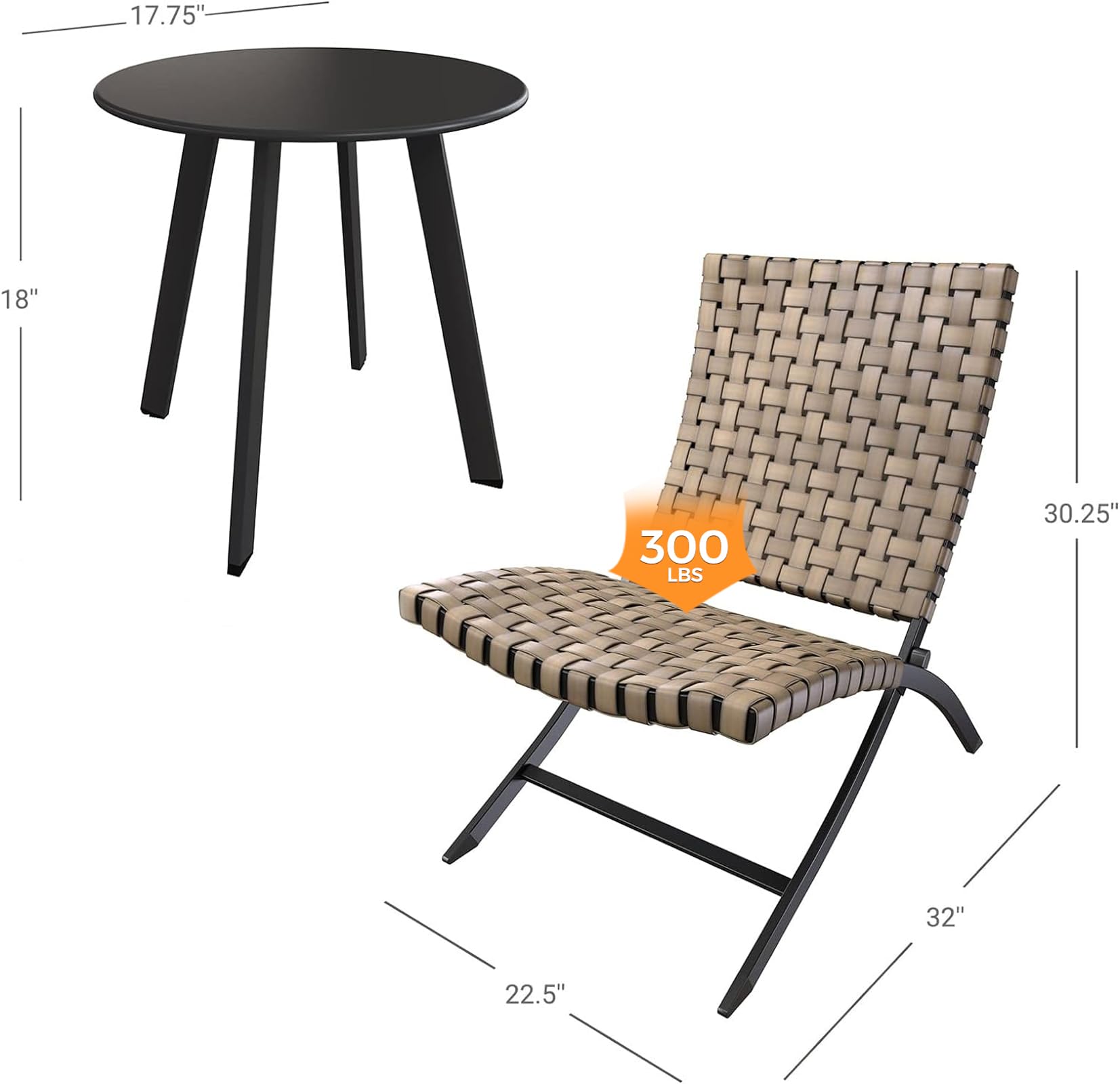 Grand patio 3 Piece Leather Texture Wicker Patio Chairs, Foldable Balcony Furniture Set with Outdoor Lounge Seating and Side Table