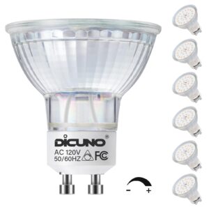 dicuno gu10 led bulb dimmable, warm white 2700k, 60w equivalent, high brightness 700lm, mr16 gu10 led bulb for track lighting, 6w light bulb with 120° beam for kitchen, range hood, pack of 6