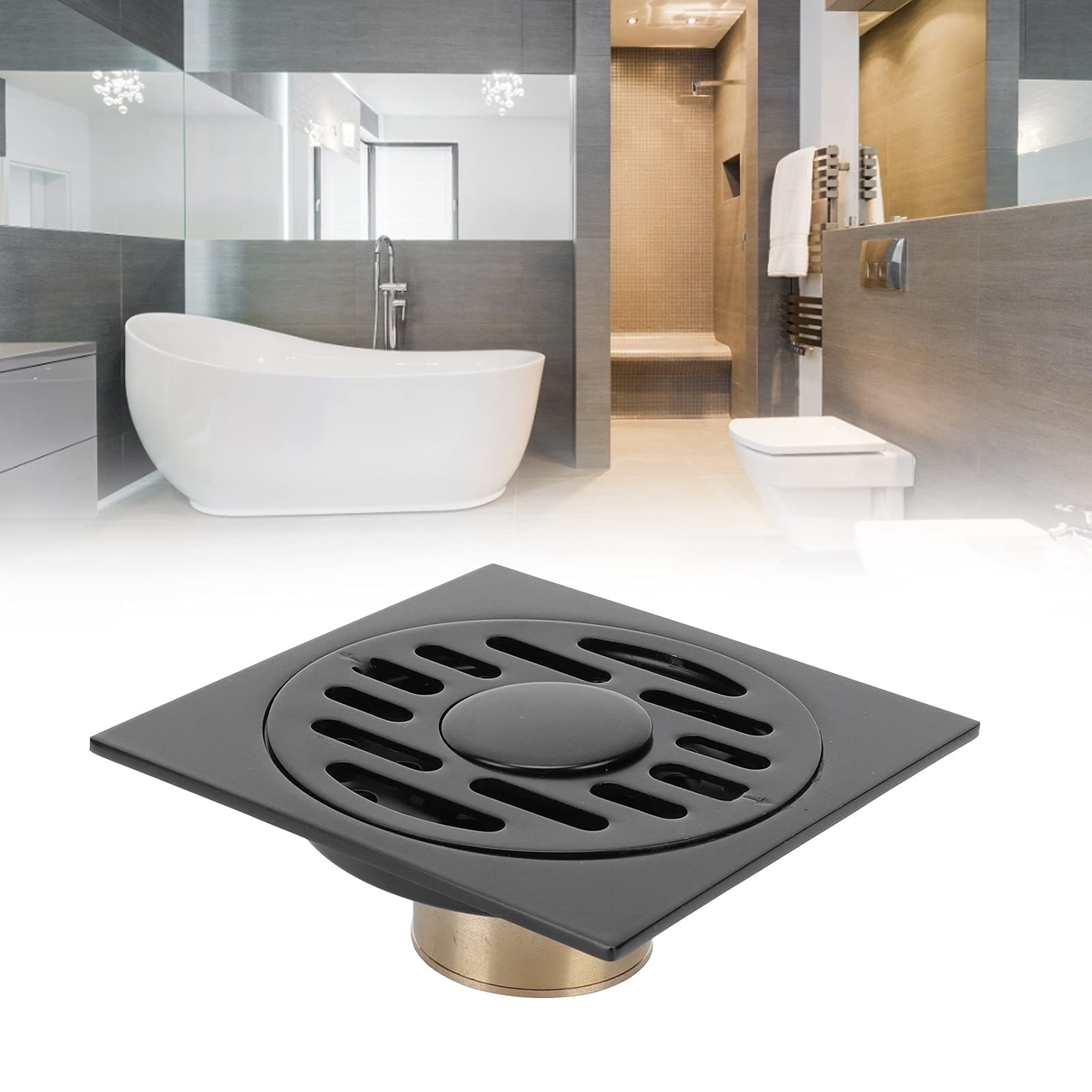 Black Floor Drain Concealed, Bathroom Sink & Bathtub Accessories Drain Strainers Shower Drain Set Square Drain Strainer Part with Removable Cover for Bathroom Kitchen 10x10x0.3cm